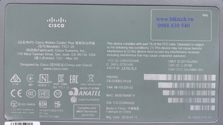Bộ xử lý Cisco Webex Codec Plus CS-CODEC-PLUS - CÔNG TY TNHH DỊCH VỤ ...